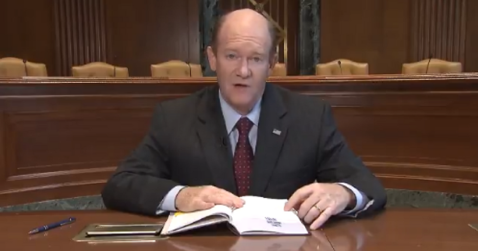 WATCH: Senator Chris Coons Reads US Code Title 52 Section 30121 - Comic ...